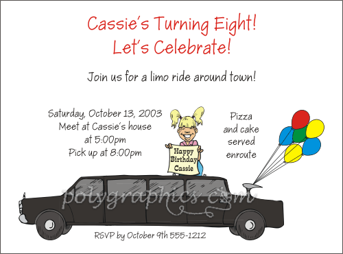 Limo Ride For A Birthday Party Invitations