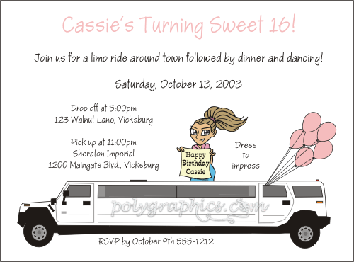 Limo Ride For A Birthday Party Invitations