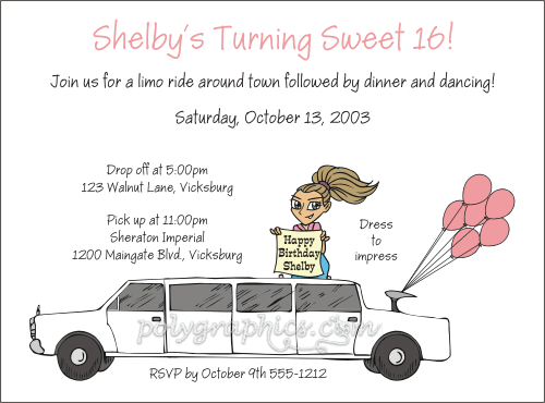 Limo Ride For A Birthday Party Invitations